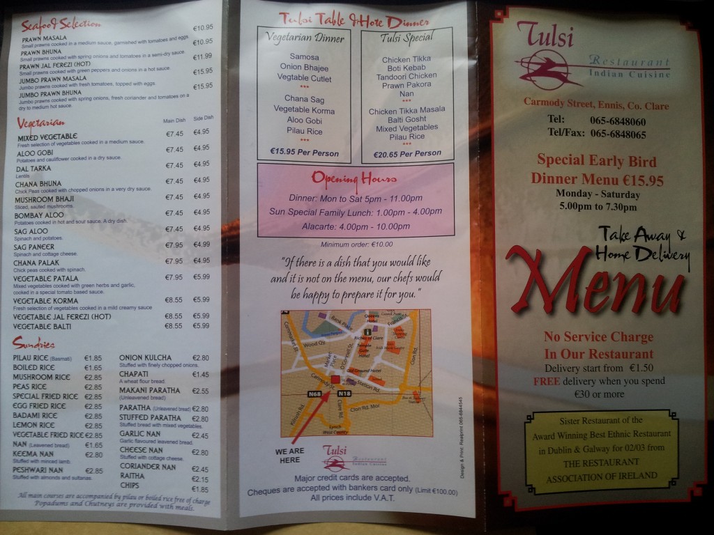 Tulsi Ennis & Golden Mill Ennis Menus – Georgie Casey
